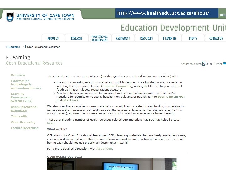 OPENNESS at UCT A brief history About Open