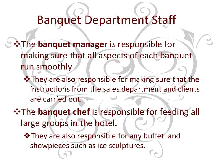 Hotel Food Beverage The Banquet Department Key Terms