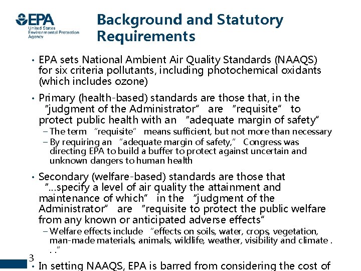Ozone National Ambient Air Quality Standards Overview of
