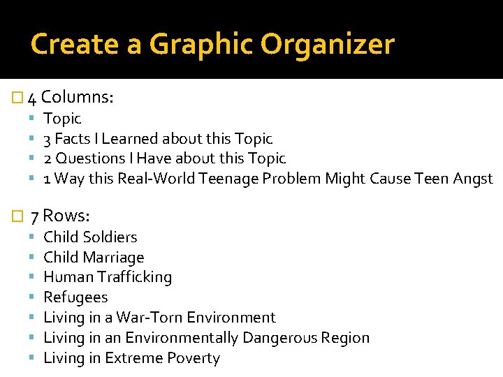 Create a Graphic Organizer 4 Columns Topic 3