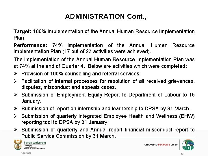 DEPARTMENTAL PERFORMANCE REPORT QUARTER ENDING 31 MARCH 2020