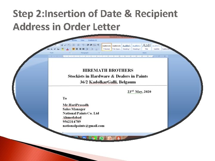 CONCEPTION OF A BUSINESS LETTER IN MS WORD