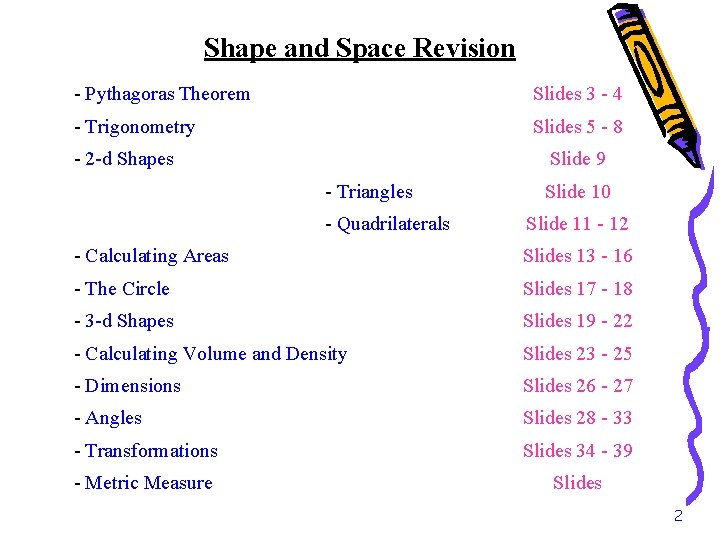 Shape and Space Revision Pythagoras Theorem Slides 3