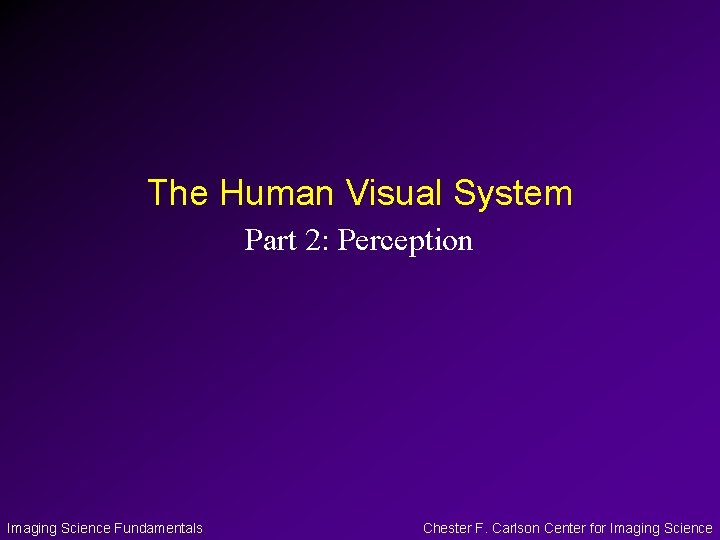 The Human Visual System Part 2 Perception Imaging