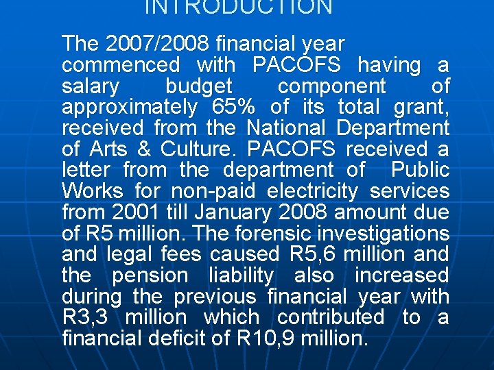 PRESENTATION TO PARLIAMENT BY ACTING CHIEF EXECUTIVE OFFICER