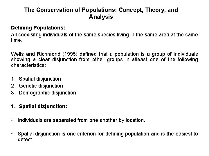 The Conservation of Populations Concept Theory and Analysis