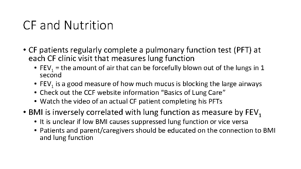 Nutrition and Cystic Fibrosis Module 1 Cystic Fibrosis