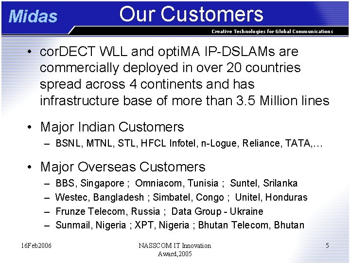 Midas Creative Technologies for Global Communications Shirish B
