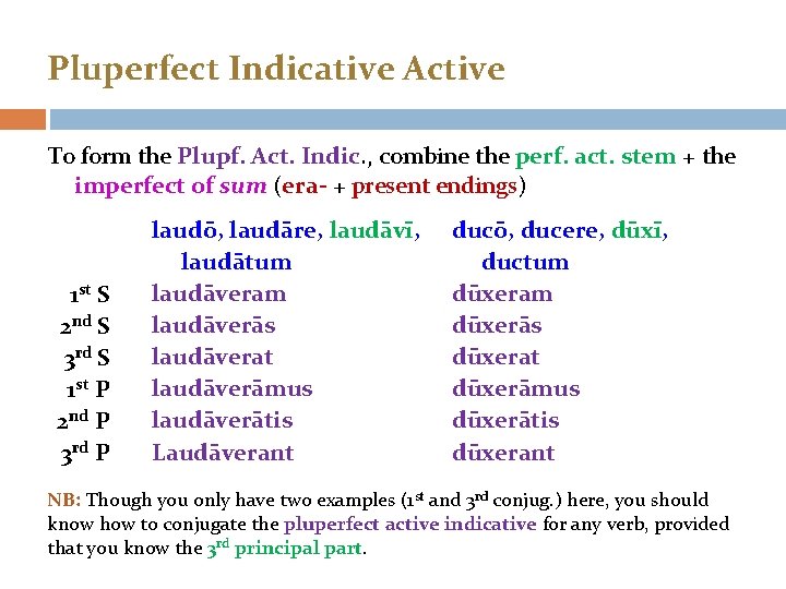 REVIEW TOPIC WEEK 2 Sum Possum Perfect Indicative