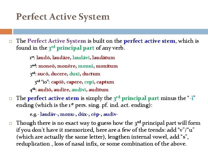 REVIEW TOPIC WEEK 2 Sum Possum Perfect Indicative
