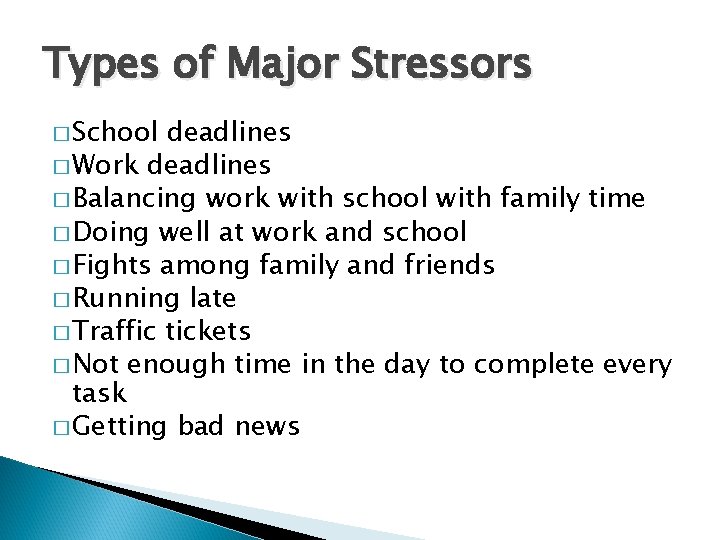 Stress Presentation by Introduction Types of Major Stressors