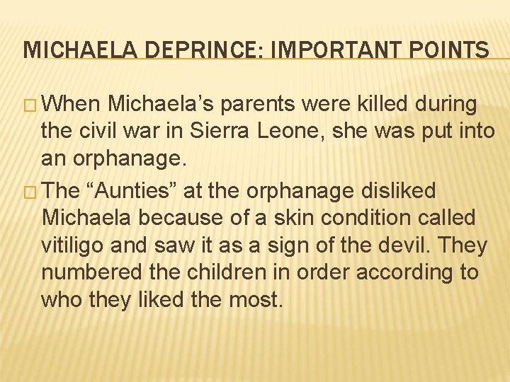 NOTES MICHAELA DEPRINCE THE WAR ORPHAN WHO BECAME