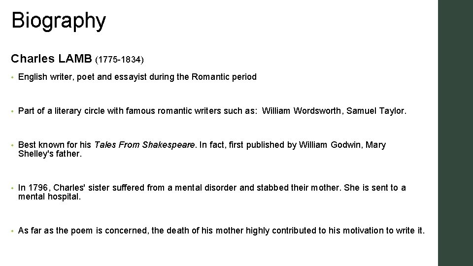 The Old Familiar Faces Charles Lamb Biography Charles