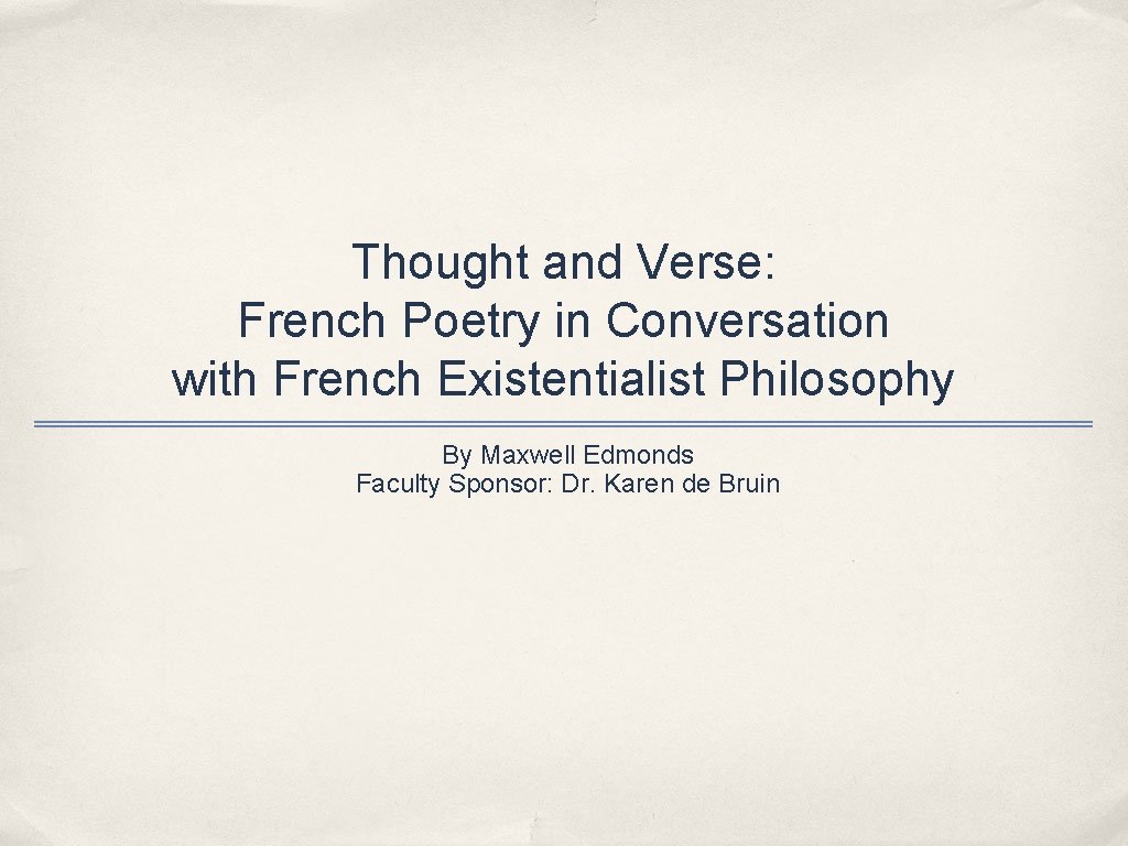 Thought and Verse French Poetry in Conversation with