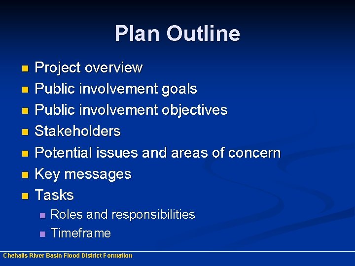 Draft Public Involvement Plan for Chehalis River Basin