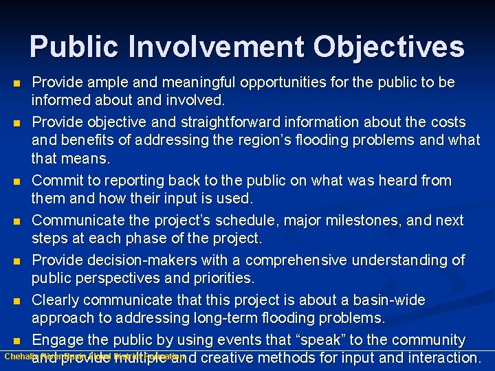Draft Public Involvement Plan for Chehalis River Basin