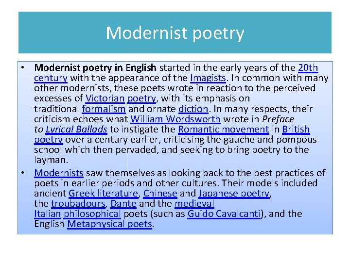 INTRODUCTION TO MODERN POETRY IN ENGLISH PPT FOR