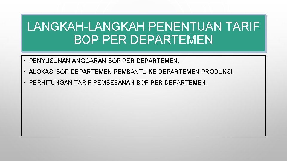 DEPARTEMENTALISASI BIAYA OVERHEAD PABRIK ALOKASI BOP DEPARTEMEN PEMBANTU