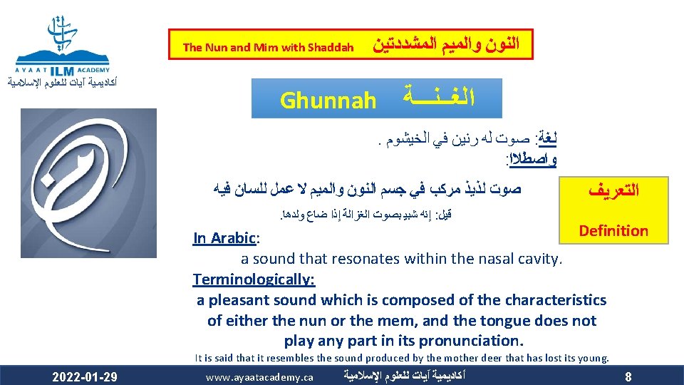 The Nun and Mim with Shaddah Ghunnah Definition