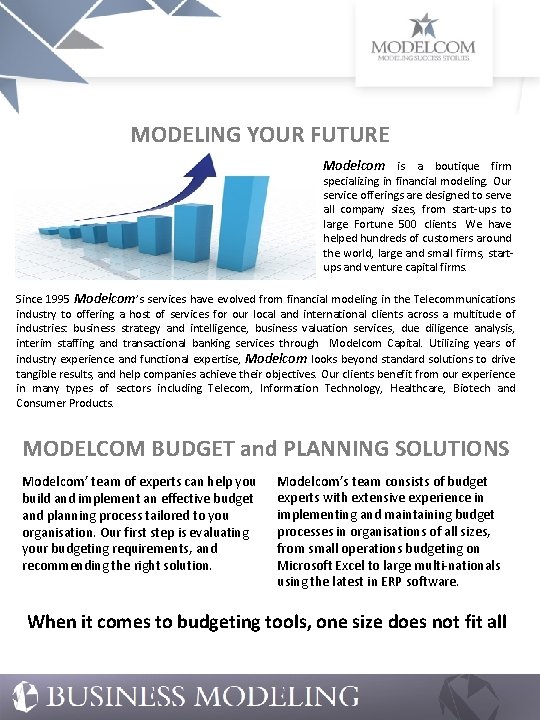 MODELING YOUR FUTURE Modelcom is a boutique firm