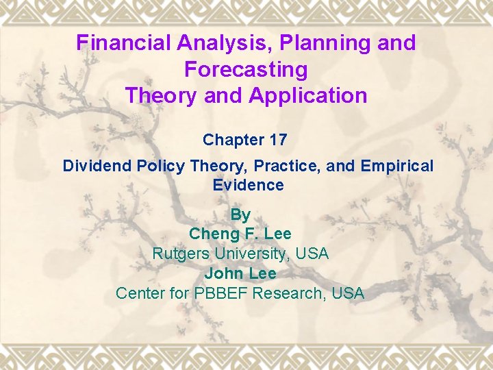 Financial Analysis Planning and Forecasting Theory and Application