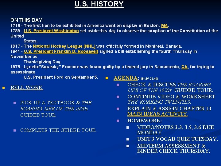 U S HISTORY ON THIS DAY 1716 The