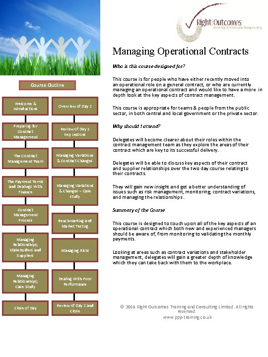 Managing Operational Contracts Who is this course designed