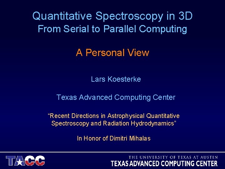 Quantitative Spectroscopy in 3 D From Serial to