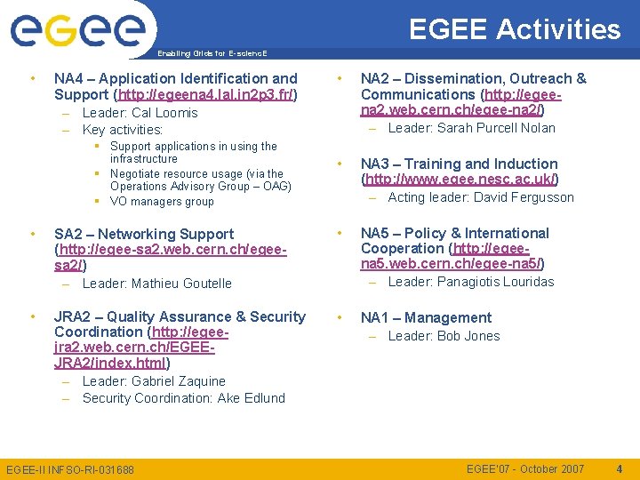 Enabling Grids for Escienc E EGEE and Collaborating