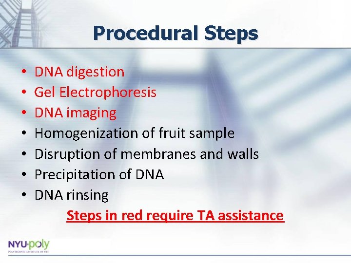 Extraction and Gel Analysis of DNA Overview Objectives