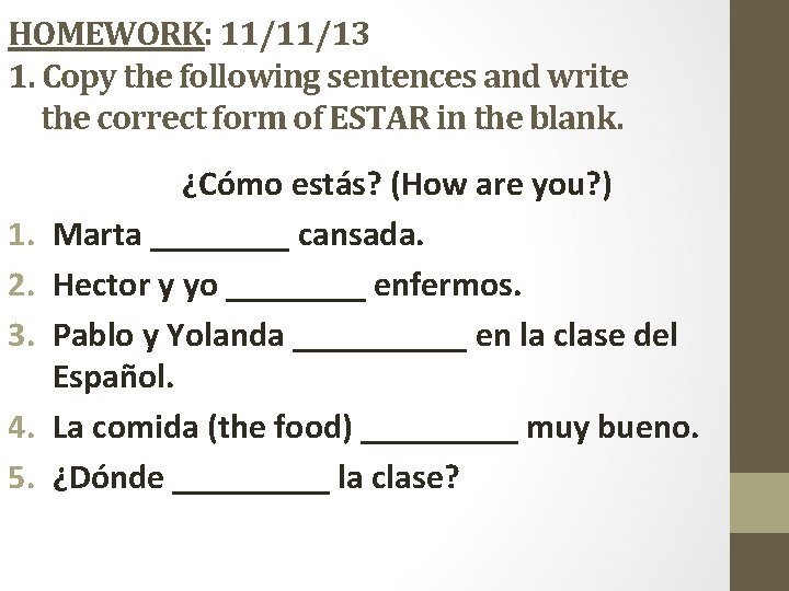 Bellwork Monday 111113 1 Head a new sheet