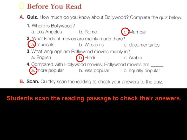 Students scan the reading passage to check their