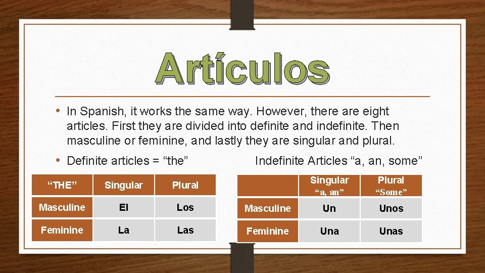 Los adjetivos y artculos Genders and singular vs