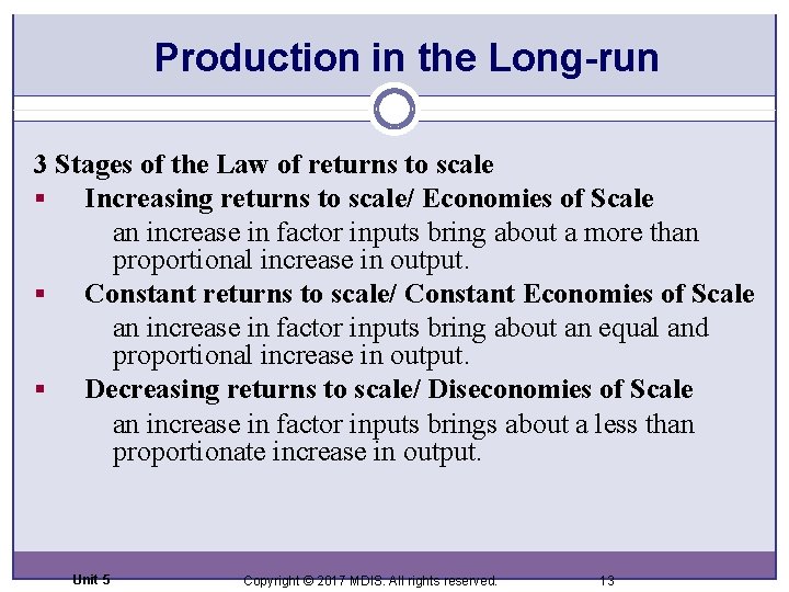 Lecture 4 Production and Costs Learning Outcomes By
