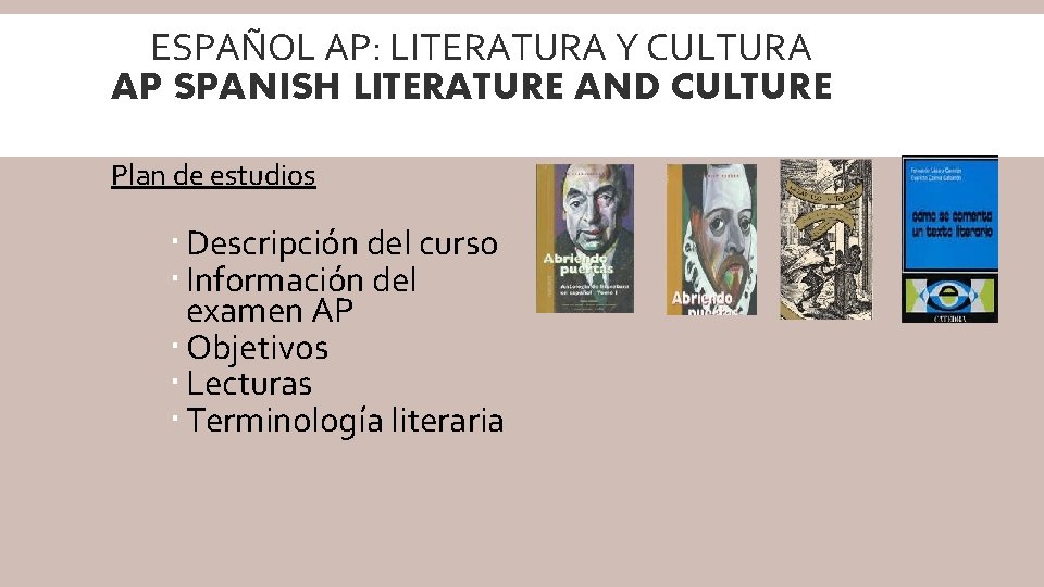 Espaol AP Literatura y Cultura AP Spanish Literature