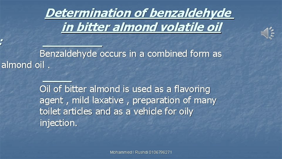 Determination of aldehydes in volatile oils Bitter almond