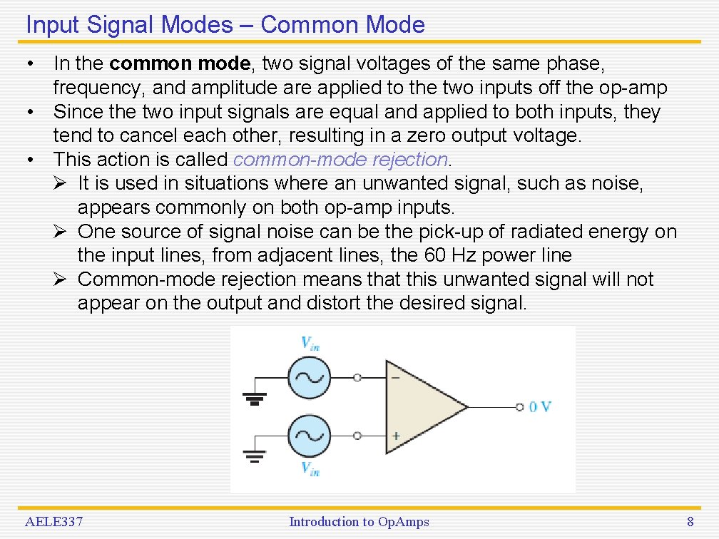 Electronics II Introduction to the Operational Amplifier Operational