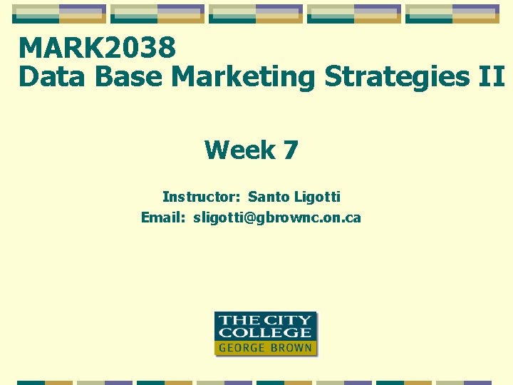 MARK 2038 Data Base Marketing Strategies II Week