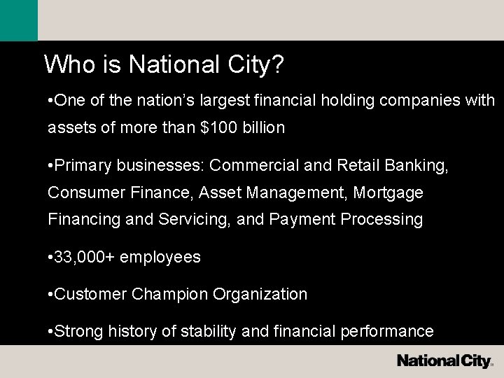 nationalcity com Presentation Outline National City Overview Branch