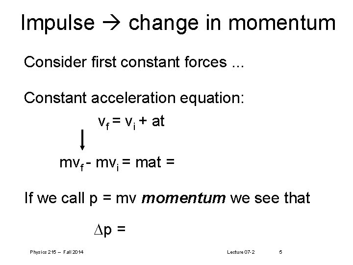 Welcome back to Physics 215 Todays agenda Impulse