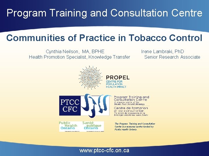 Program Training and Consultation Centre Communities of Practice