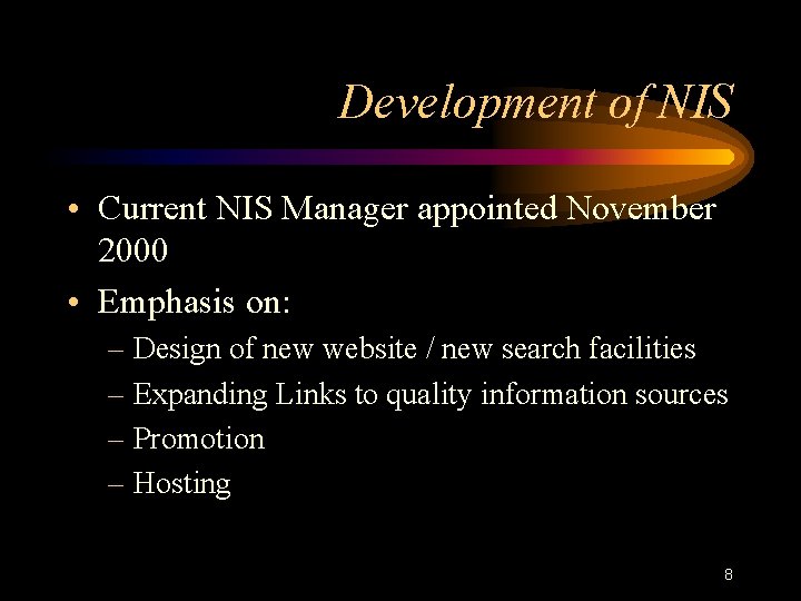 The National Information Server A key resource for