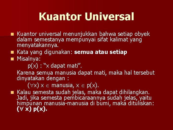 MATERI 5 KALKULUS PREDIKAT KALIMAT BERKUANTOR Pendahuluan n