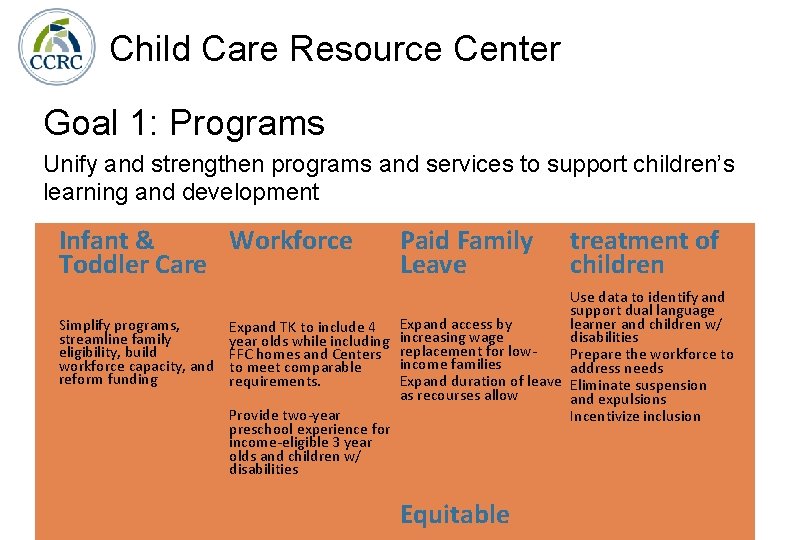 Child Care Resource Center James Moses Objectives Overview