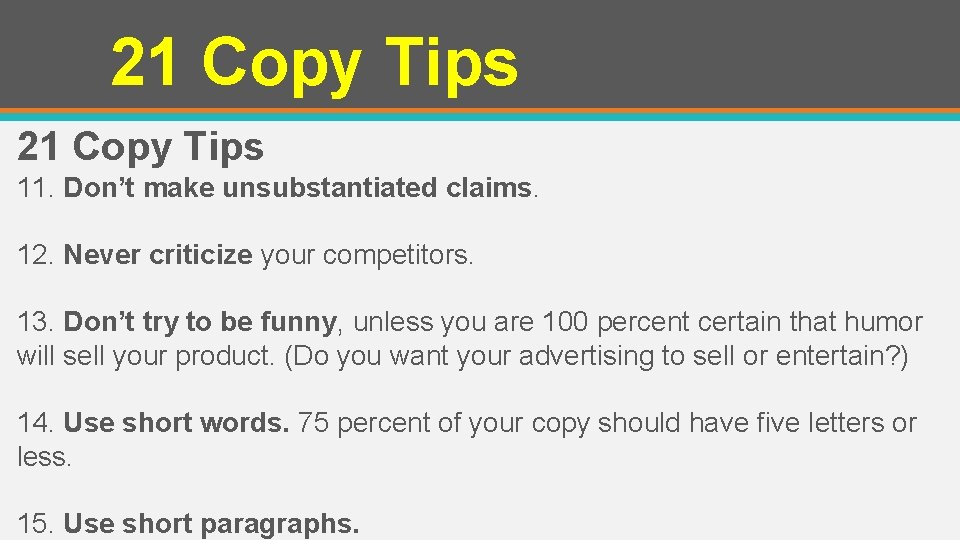 21 Copy Tips Presented by J W Owens