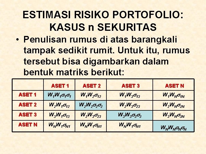 RETURN DAN RISIKO PORTOFOLIO RETURN DAN RISIKO PORTOFOLIO