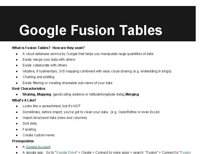http goo glKHgusm Fusion Tables Introduction Lab Workbook