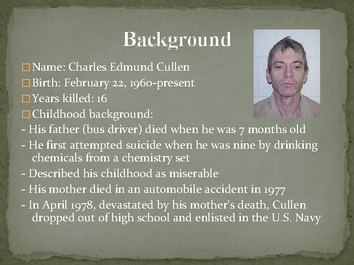 Charles Cullen By Ji Hwang Pd 6 Background