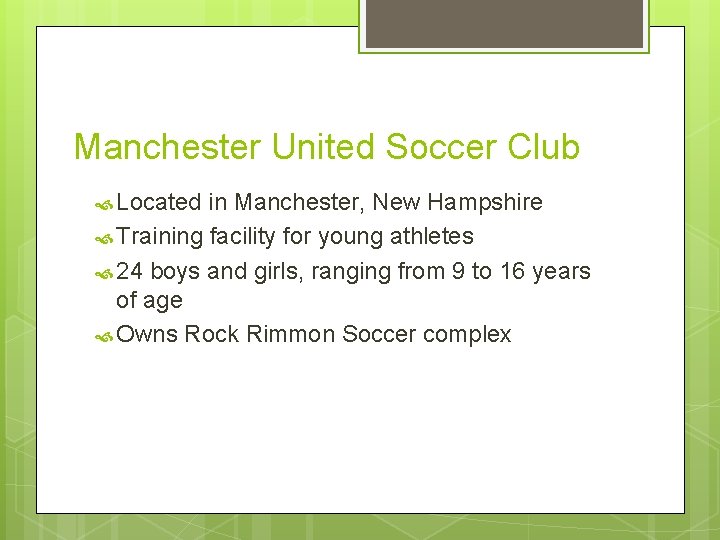 Manchester United Soccer Club Rock Rimmon Soccer Complex