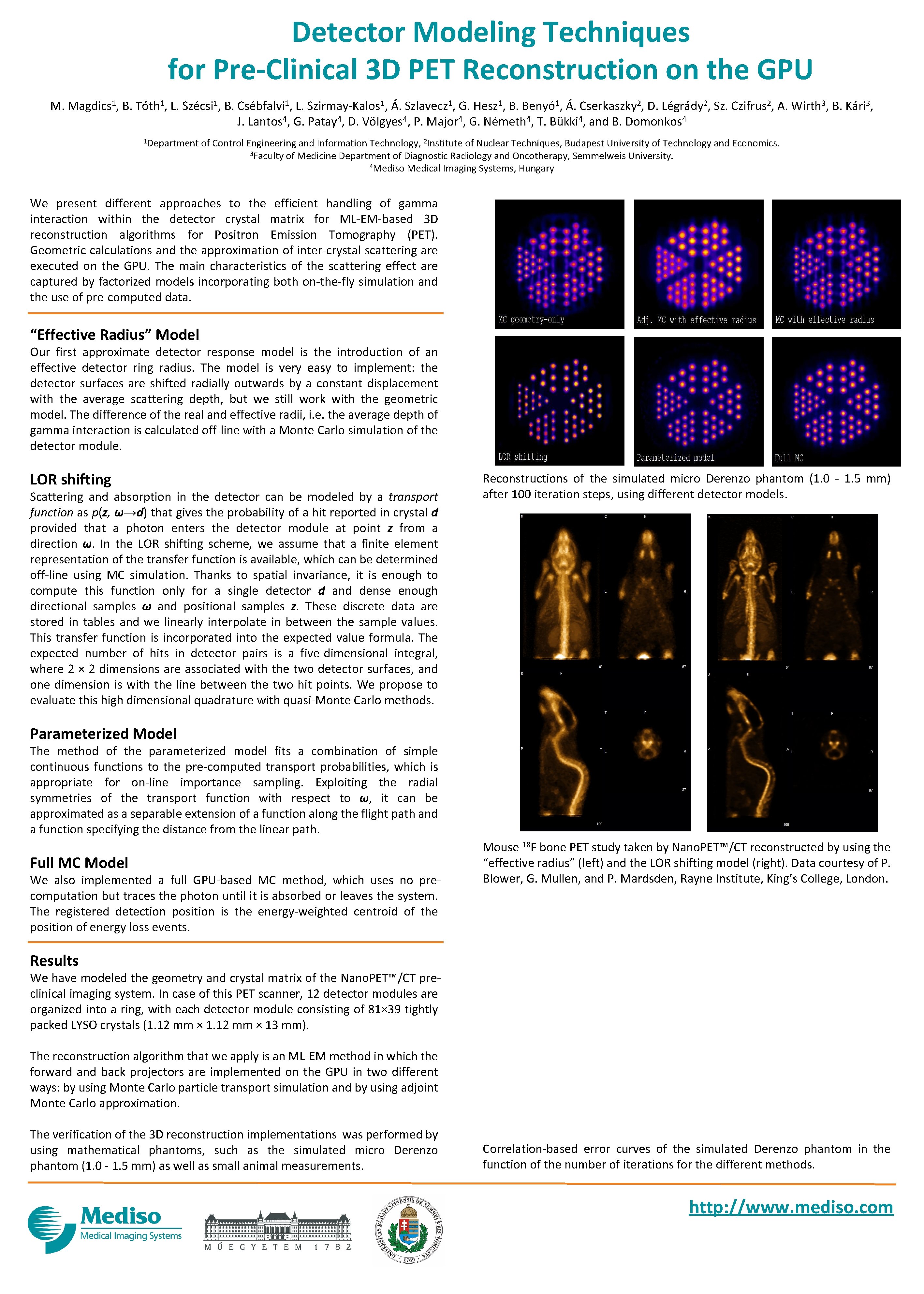Detector Modeling Techniques for PreClinical 3 D PET